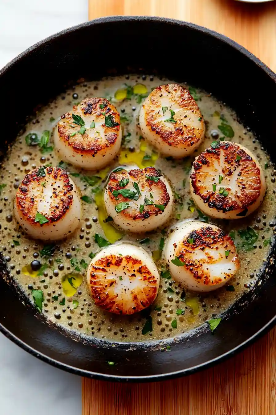 Healthy Cast Iron Pan Seared Scallops