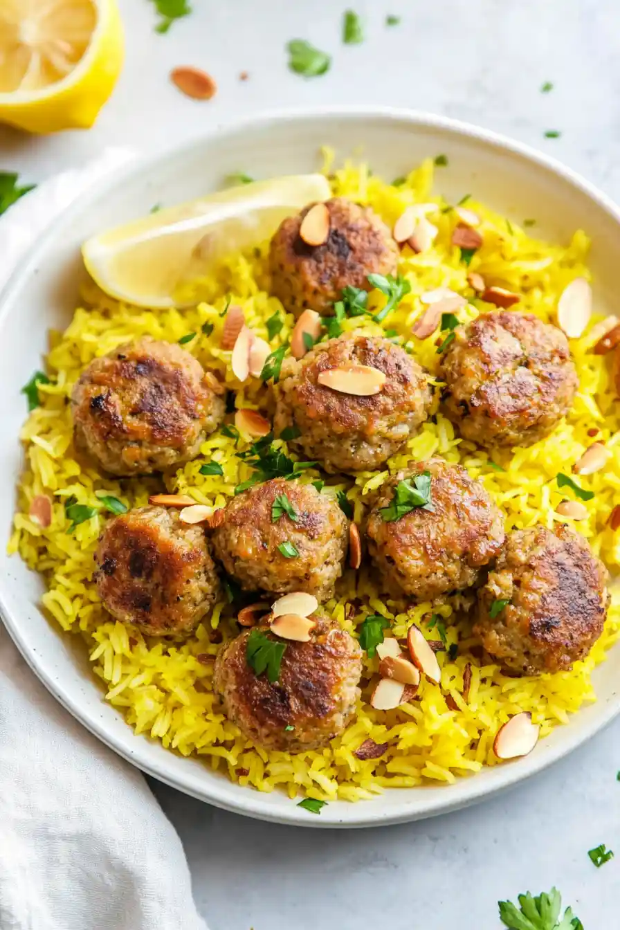 Healthy Turkey Meatballs and Yellow Rice