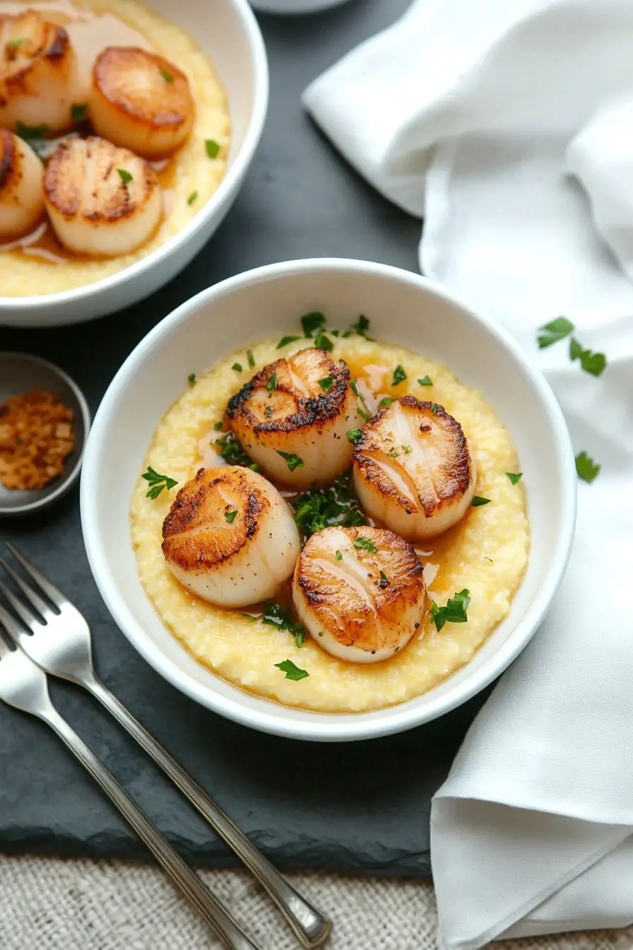 Savory Seared Scallops with Polenta