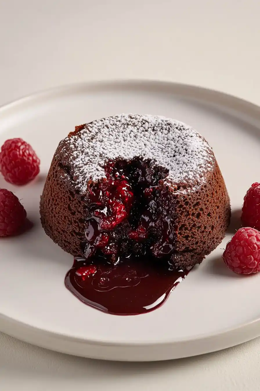 Easy Chocolate Lava Cake with Raspberry Sauce