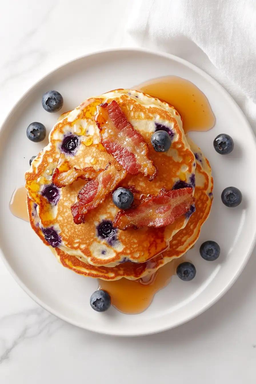 Fluffy Blueberry Pancakes and Bacon