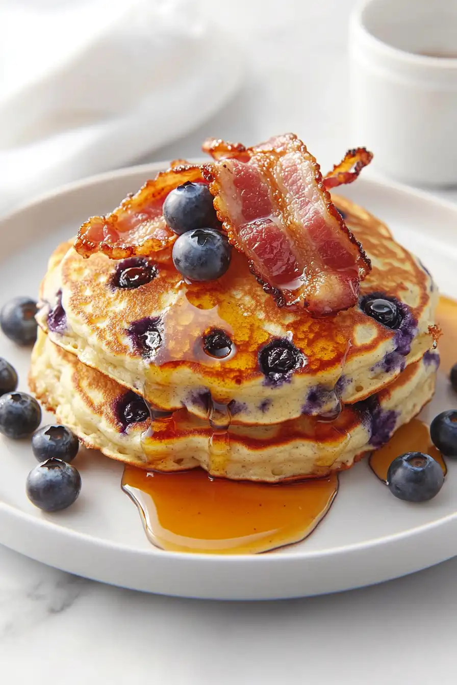 Fluffy Blueberry Pancakes and Bacon