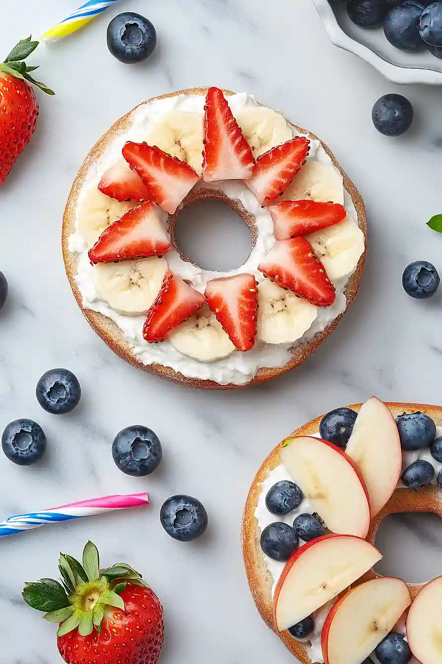 Sweet Maple Bagels with Cream Cheese and Fruits
