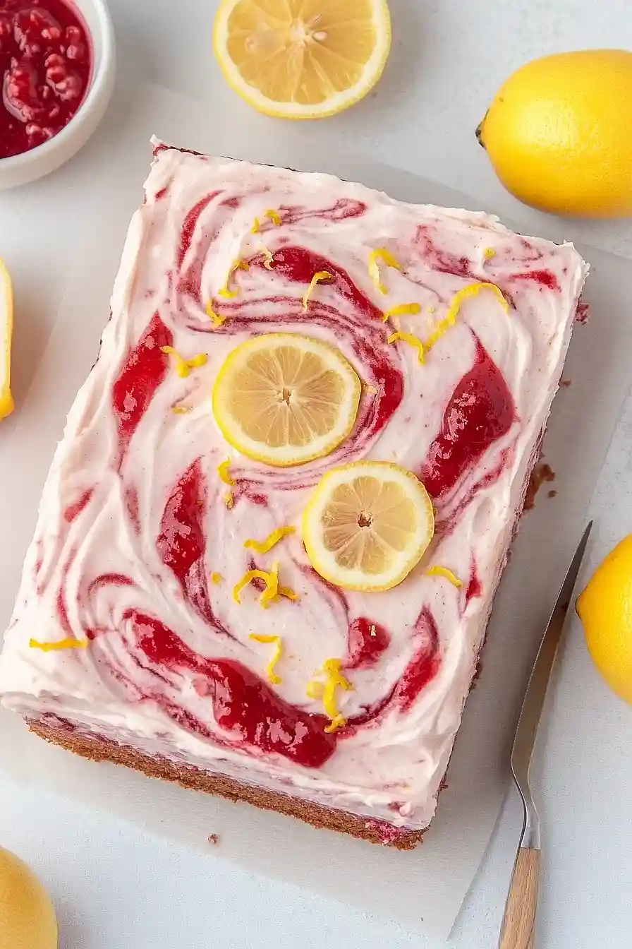 Creamy Frosted Strawberry Lemon Cake