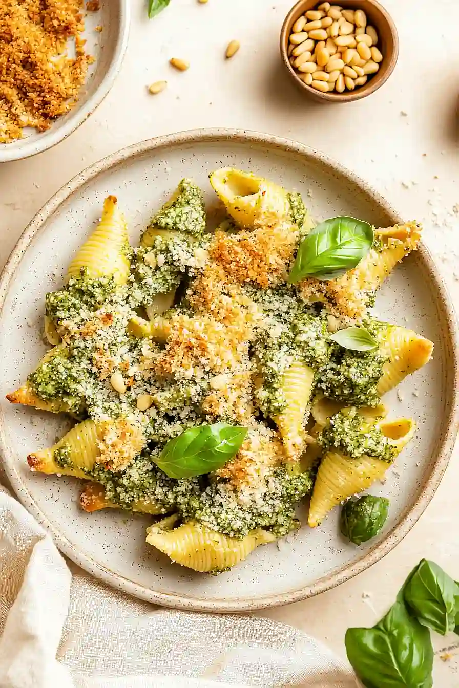 Crispy Panko Pesto Unstuffed Shells