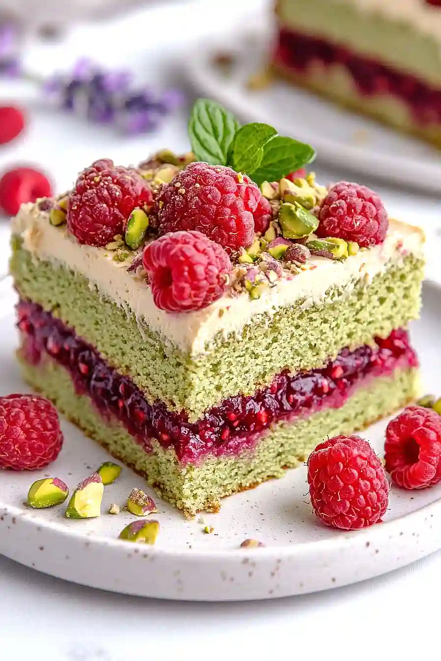 Sweet Pistachio Raspberry Layer Cake