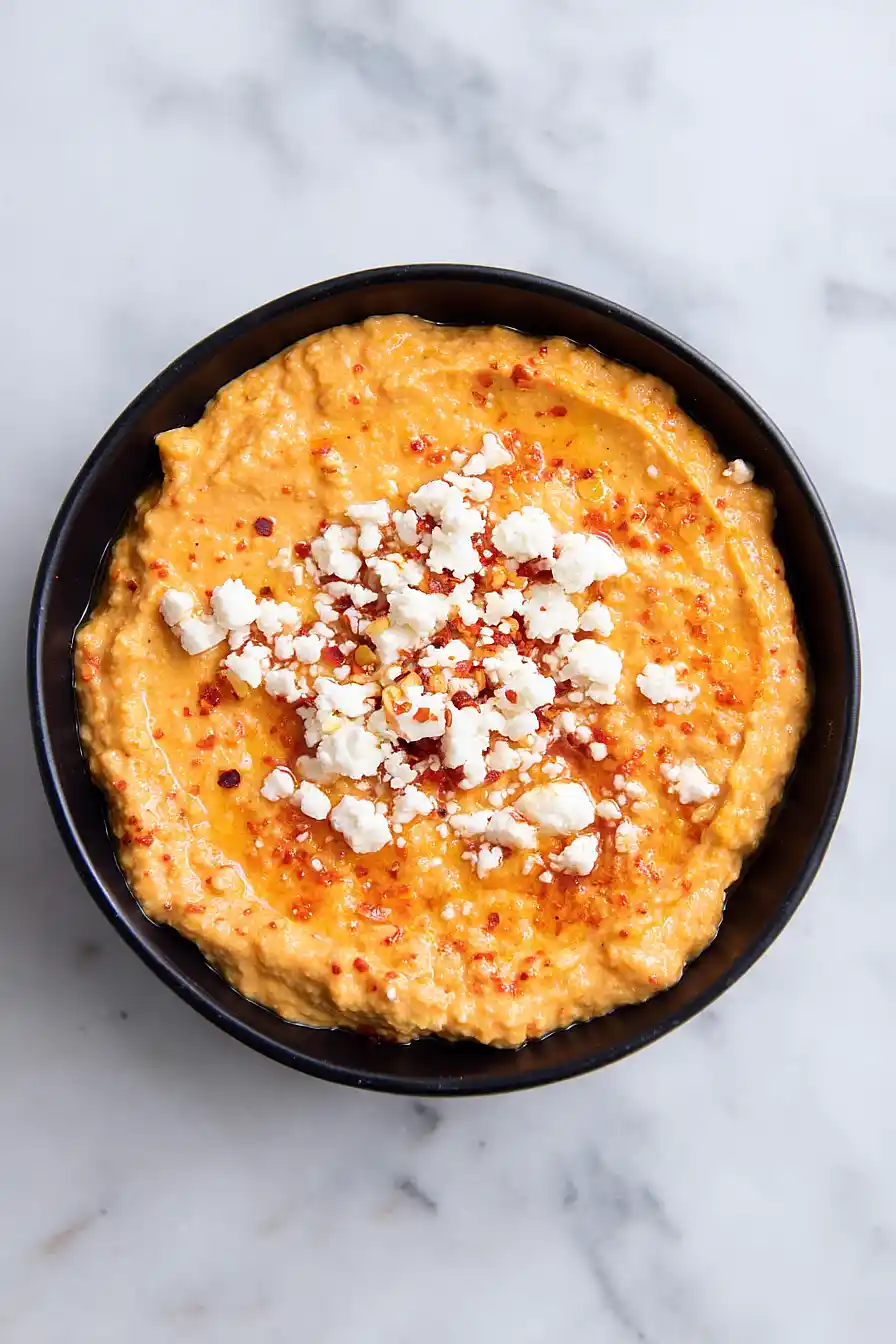 Creamy Roasted Red Pepper and Feta Hummus