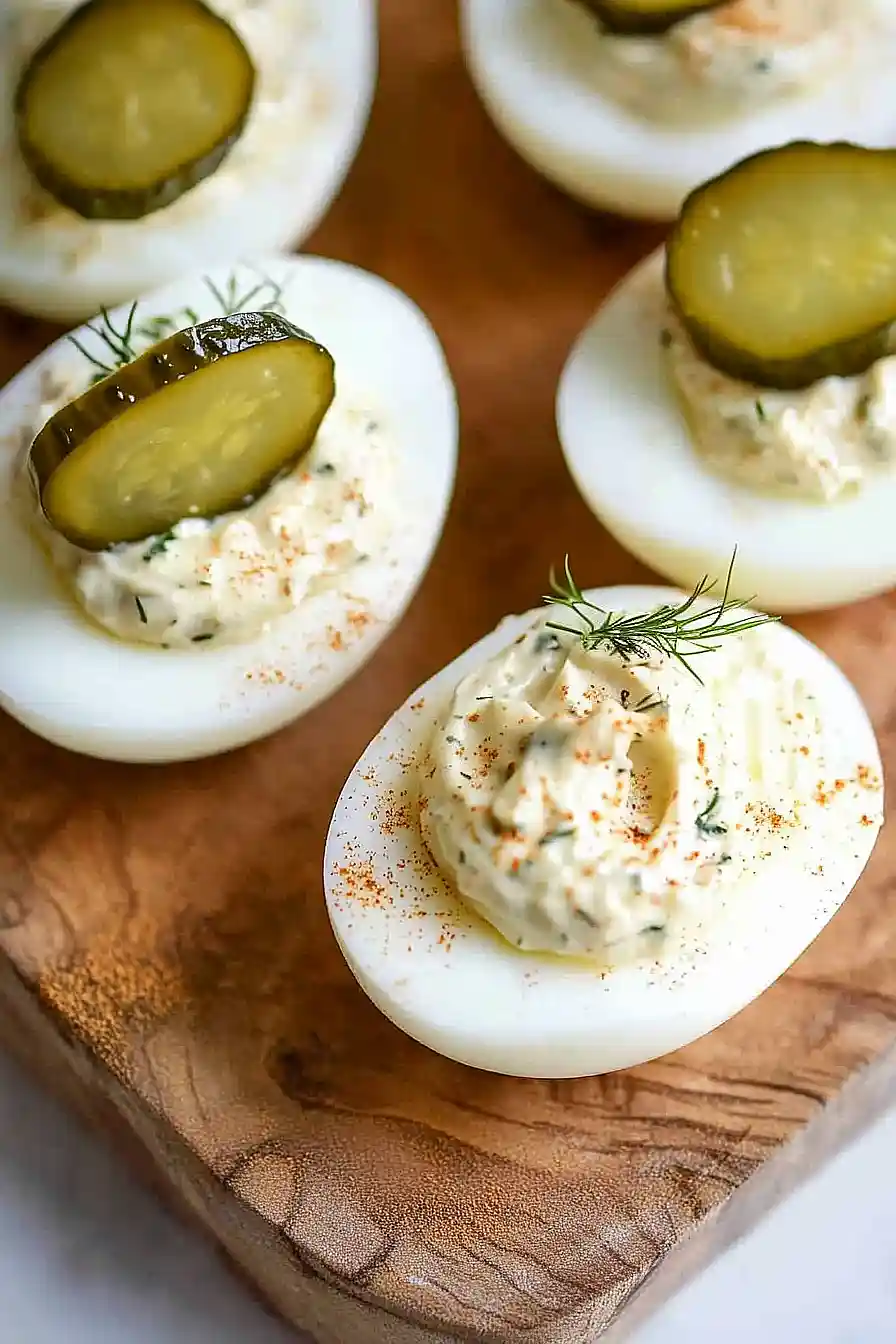 Simple Dill Pickle Deviled Eggs