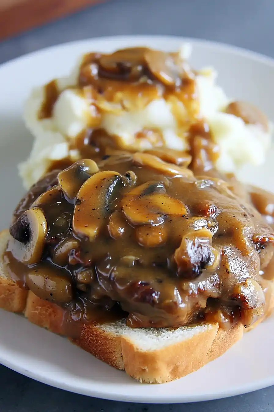 Hearty Salisbury Steak Open Face Sandwich