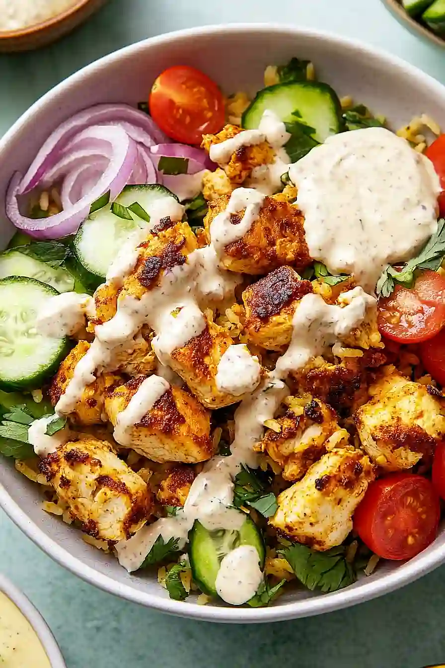 Easy Chicken Shawarma Crispy Rice Salad with Lemon-Tahini Dressing