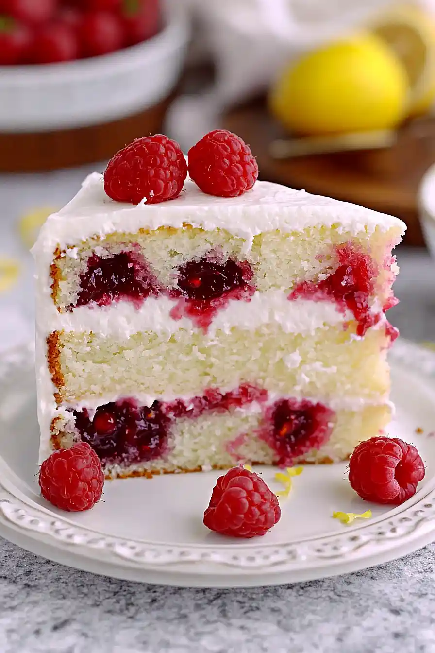 Moist Lemon Cake with Raspberry Filling