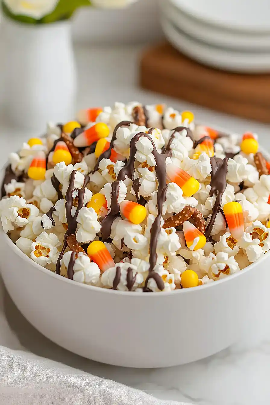 Gluten-Free White Chocolate Candy Corn Popcorn