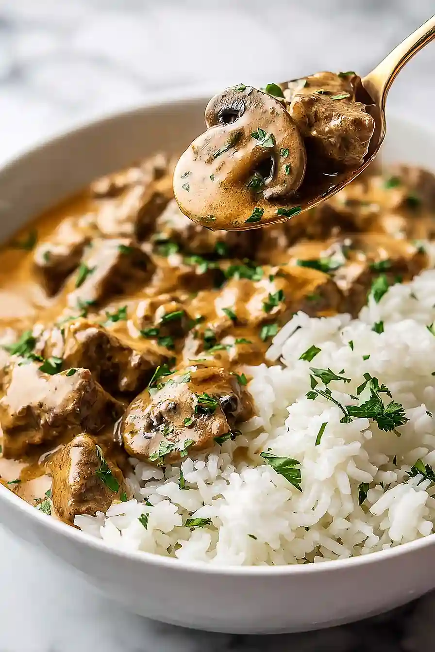 Perfect Beef Stroganoff with Rice