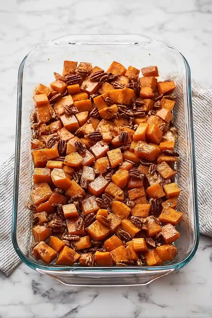 Buttery Maple Roasted Sweet Potatoes with Pecans