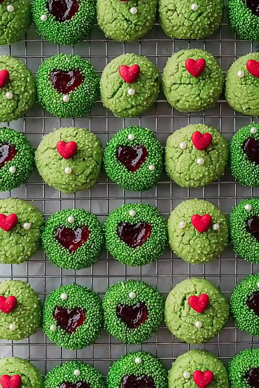 Quick Grinch Thumbprint Cookies