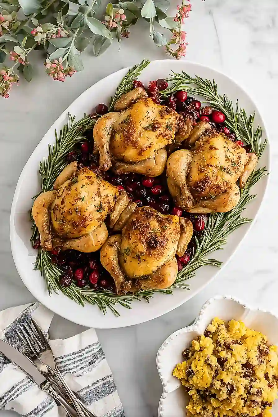 Roasted Cornish Hens with Cornbread Dressing