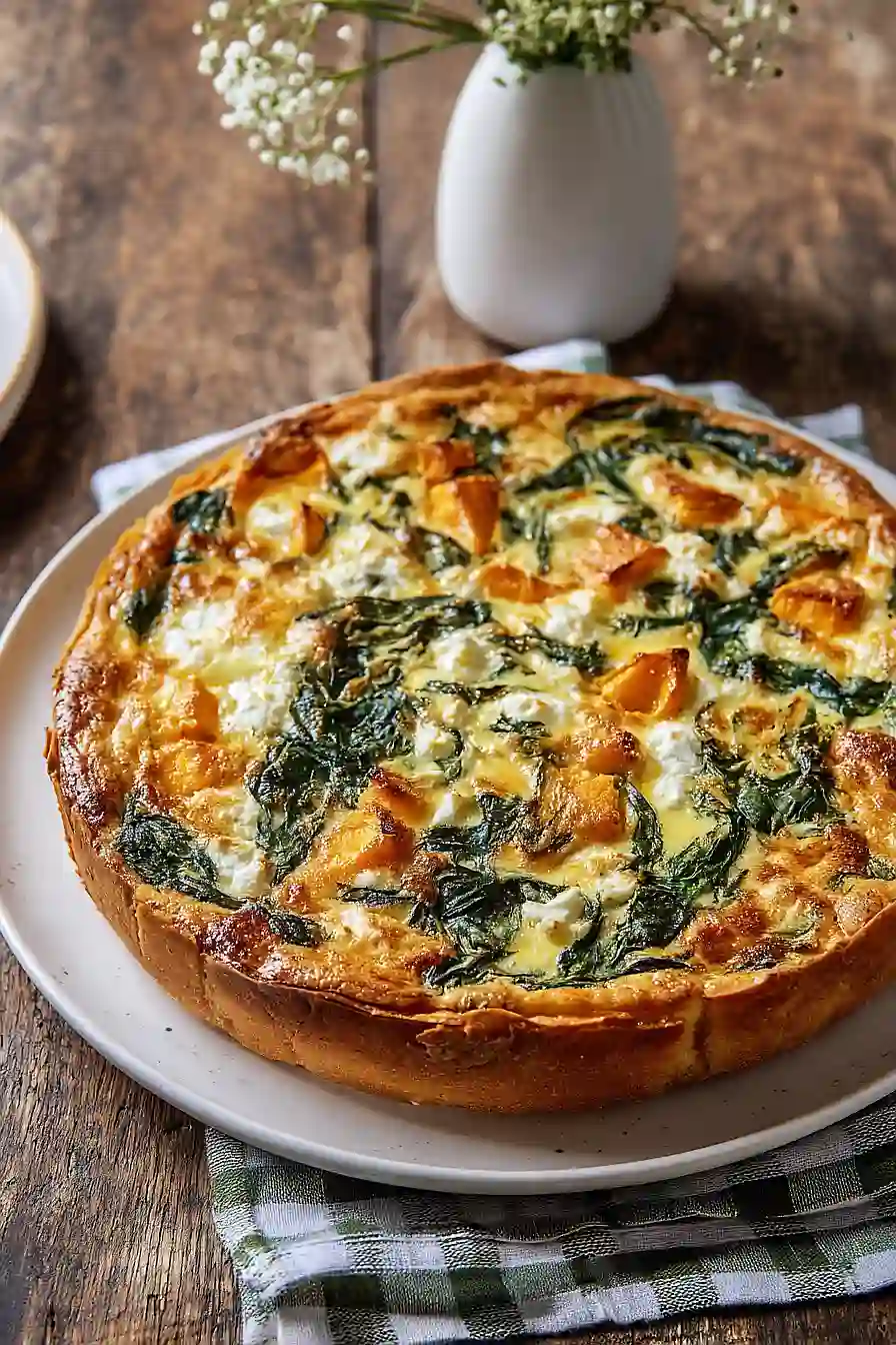 Tasty Pumpkin Spinach and Feta Quiche