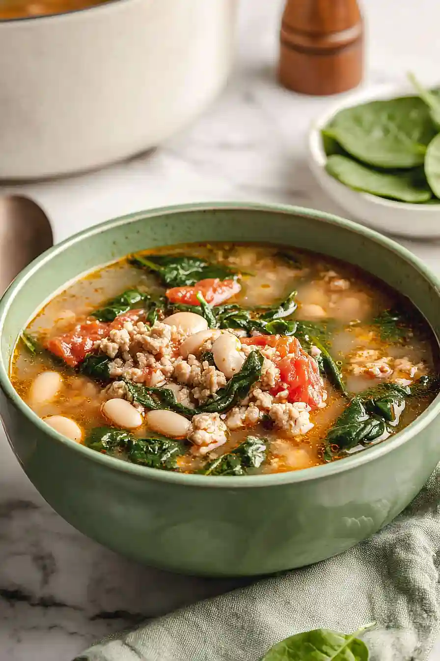 Spinach Ground Turkey Soup with Beans