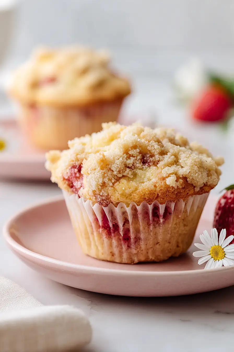 Quick Strawberry Muffins with Crumble Topping