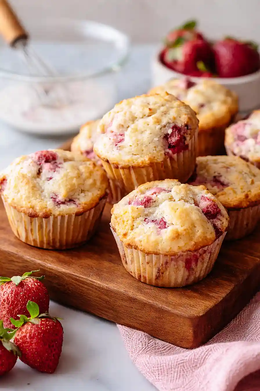 Fluffy Strawberry Muffins with Frozen Strawberries