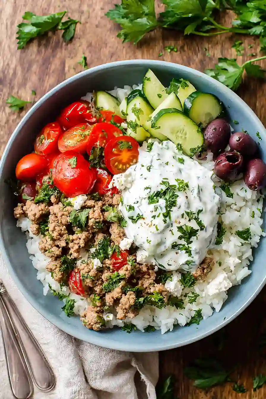 Quick Greek Ground Turkey Rice Bowls