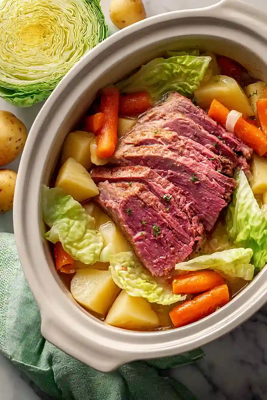 Tender Slow Cooker Corned Beef and Cabbage