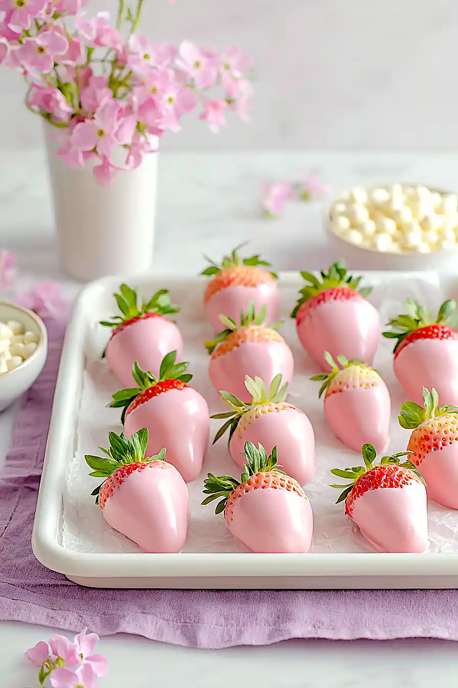 Juicy Pink Chocolate Covered Strawberries